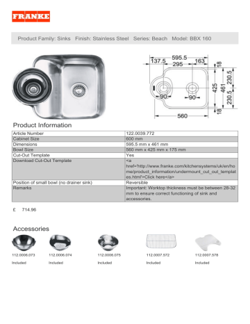 Franke BBX 160 Datasheet | Manualzz