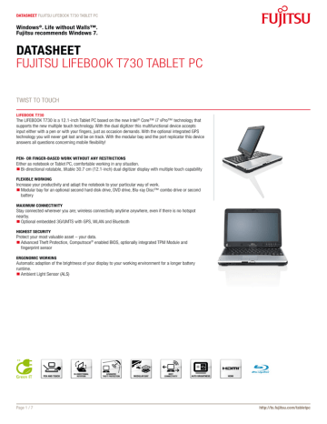 Fujitsu LIFEBOOK T730 Data Sheet | Manualzz