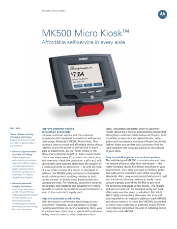 Zebra MK500 Wired Ethernet Laser w/Touch Datasheet | Manualzz