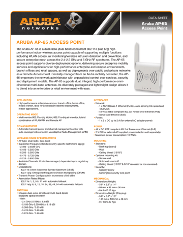 Aruba AP-65 Datasheet | Manualzz