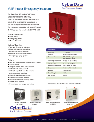 CyberData Systems 011035 door intercom system Datasheet | Manualzz