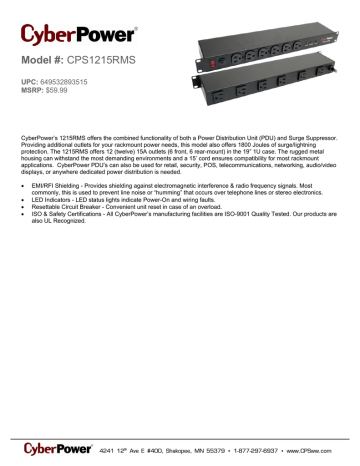 CyberPower CPS1215RMS power distribution unit PDU Datasheet | Manualzz