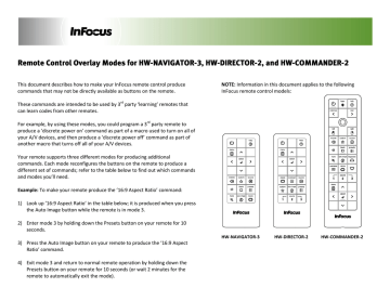 Infocus Remote Control Datasheet | Manualzz