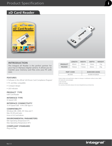 Integral xD Card Reader Datasheet | Manualzz
