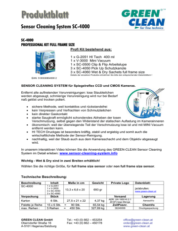 Green Clean Sensor Cleaning System Datasheet | Manualzz