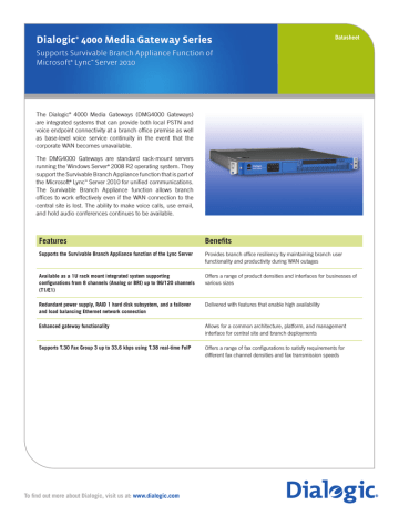 Dialogic DMG4030DTISBA Datasheet | Manualzz