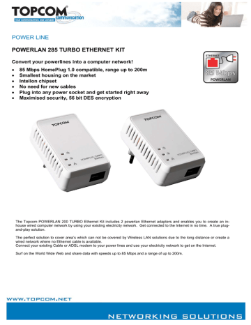 Topcom Powerlan 285 Turbo ethernet kit Datasheet | Manualzz