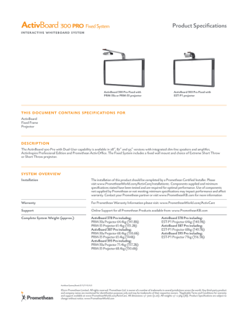 Promethean ActivBoard 378 PRO Fixed System + PRM-35 DLP Datasheet | Manualzz