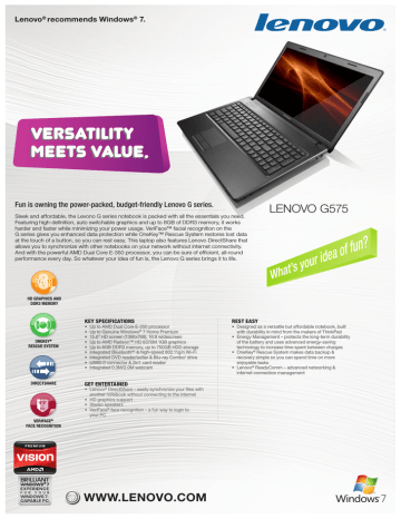 Lenovo Essential G575 Datasheet | Manualzz