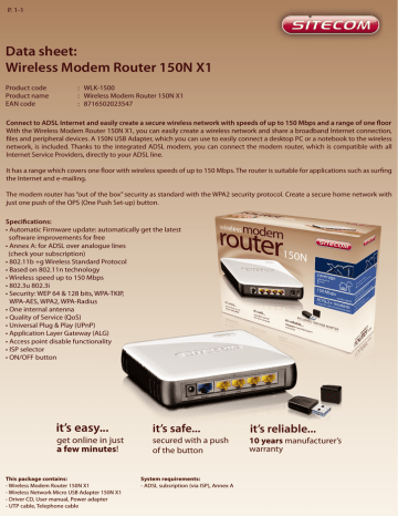 Sitecom WLK-1500 router Datasheet | Manualzz