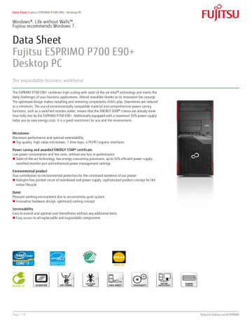 Fujitsu ESPRIMO Edition P700 Data Sheet | Manualzz