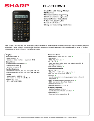 Sharp EL-501XB Datasheet | Manualzz