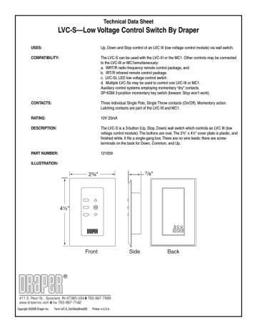 Draper MC1 & LVC-S Datasheet | Manualzz