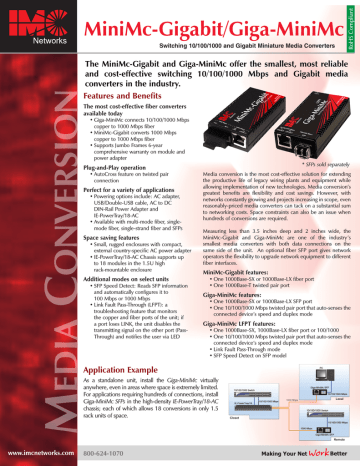 IMC Networks Giga-MiniMc, TX/SSBX-SM1310-SC Datasheet | Manualzz