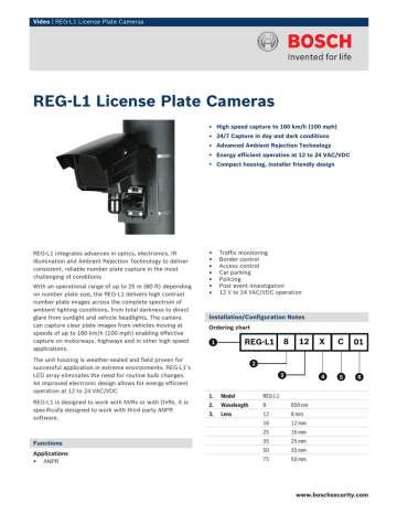 Bosch License Plate Camera Datasheet | Manualzz