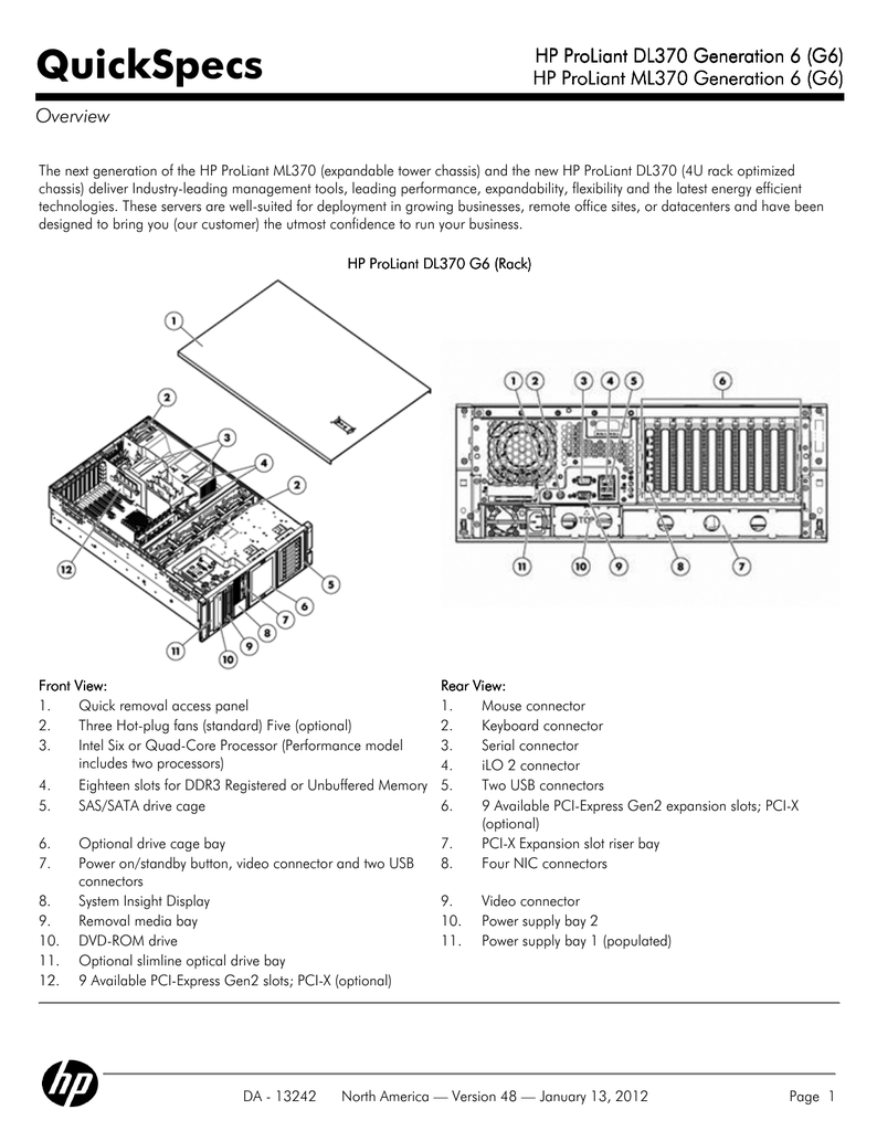 HP ProLiant DL370 G6 and HP ProLiant ML370 G6 Servers