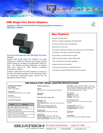 Quatech SS-USB-100 Datasheet | Manualzz