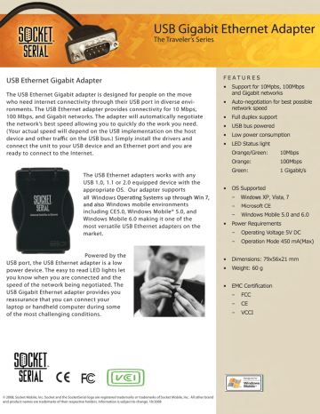Quatech USB Ethernet Gigabit Adapter Datasheet | Manualzz