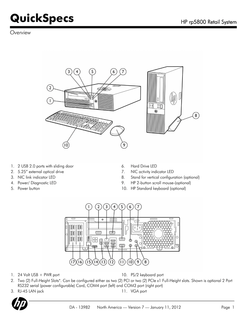 HP rp rp5800 Retail System Datasheet | Manualzz