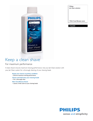 Philips jet Clean cleaning solution HQ200 Datasheet | Manualzz