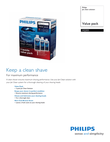 Philips jet Clean cleaning solution HQ203 Datasheet | Manualzz