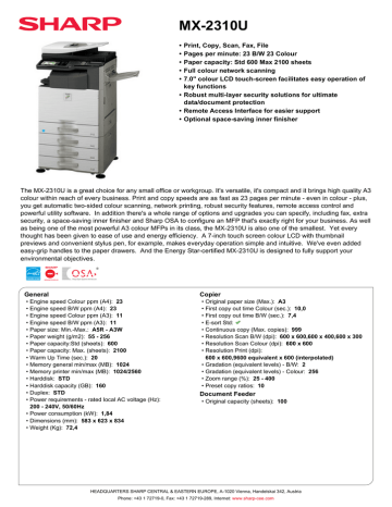 Sharp MX-2310U Datasheet | Manualzz