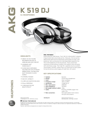 AKG K 519 DJ Datasheet | Manualzz