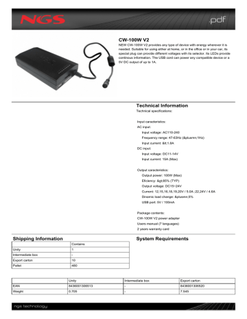 NGS CW-100W V2 Datasheet | Manualzz
