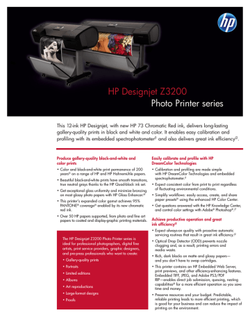 HP Designjet Z3200 Photo Printer, 44" Datasheet | Manualzz