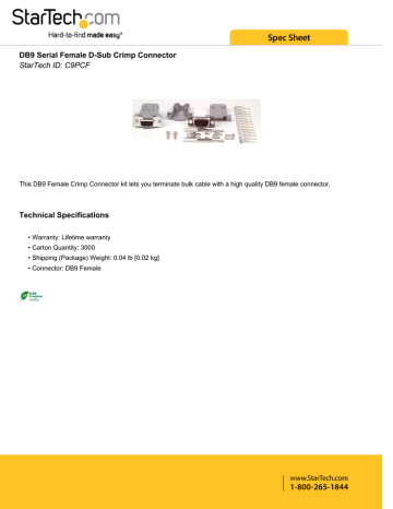 StarTech.com DB9 Datasheet | Manualzz