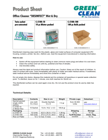 Green Clean DESINFECT Datasheet | Manualzz
