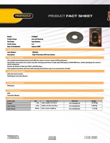 Bandridge DVD Lens Cleaner Datasheet | Manualzz