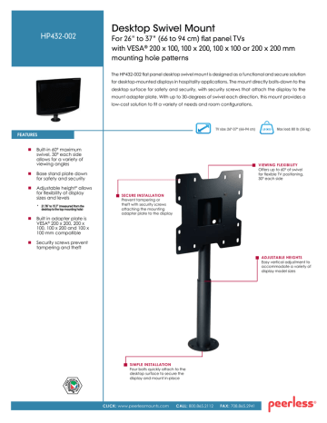 Peerless HP432-002 flat panel desk mount Datasheet | Manualzz