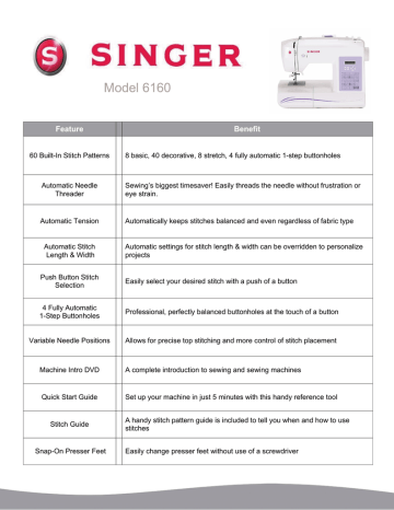 SINGER 6160 sewing machine Datasheet | Manualzz