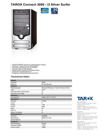 Tarox Connect 3000 Datenblatt | Manualzz