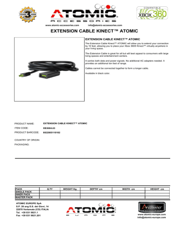 Atomic Accessories Extension cable Datasheet | Manualzz
