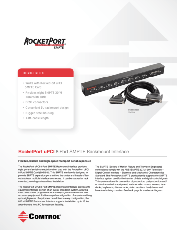 Comtrol RocketPort uPCI 8-Port SMPTE Rackmount Interface Datasheet ...