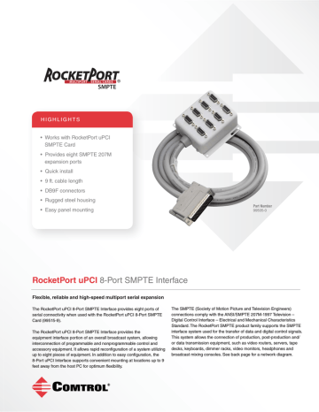 Comtrol RocketPort uPCI 8-Port SMPTE Interface Datasheet | Manualzz