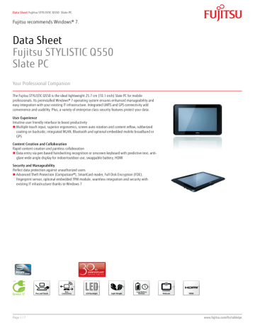 Fujitsu STYLISTIC Q550 62GB Black Datasheet | Manualzz