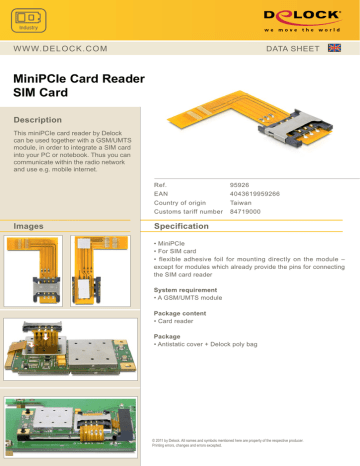 DeLOCK MiniPCIe/SIM Card Data Sheet | Manualzz