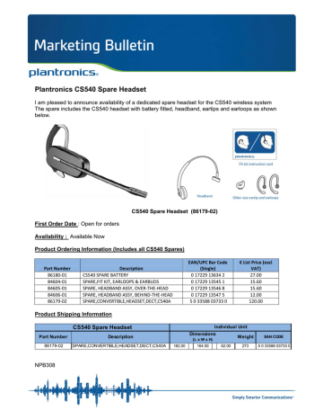 Plantronics CS540 Datasheet | Manualzz