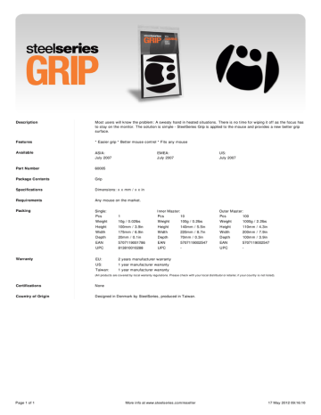 Steelseries Grip Datasheet | Manualzz