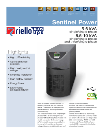Riello Sentinel Power Datasheet | Manualzz