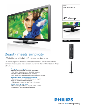 Philips 4000 series LED TV 40PFL4707 Datasheet | Manualzz