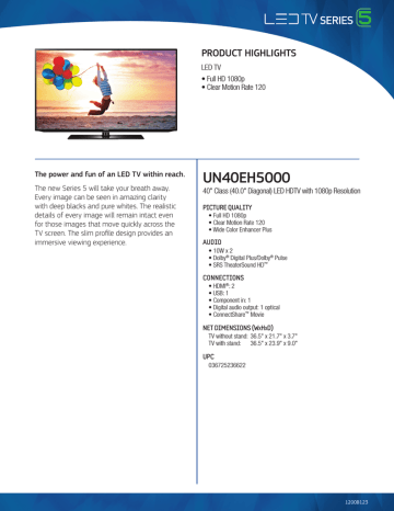 Samsung UN40EH5000F 40" Full HD Black Datasheet | Manualzz
