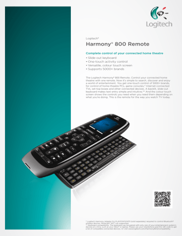 Logitech Harmony 800 QWERTY Datasheet | Manualzz