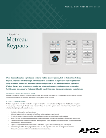 AMX MET-7 controlpads & keypads Data Sheet | Manualzz
