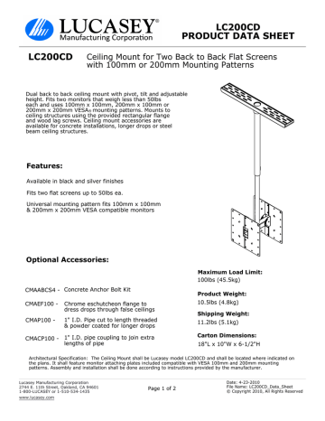 Lucasey LC200CD flat panel ceiling mount Datasheet | Manualzz