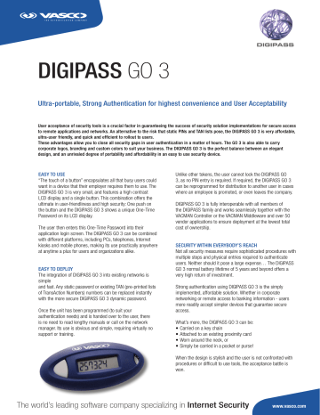 Vasco Digipass Go 3, 5-50u Datasheet | Manualzz