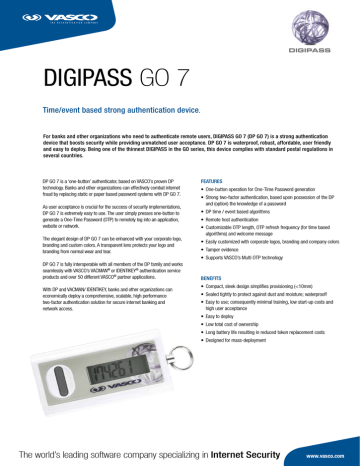 Vasco Digipass Go 7, 5-50u Datasheet | Manualzz